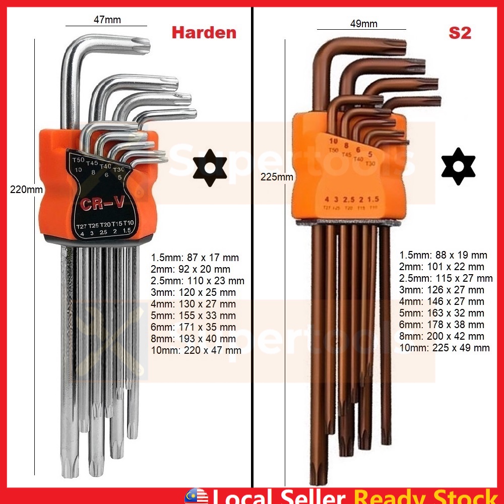 9 pcs Allen Key Wrench Set Ball Point Flat Head Hex Torx Star Extra ...