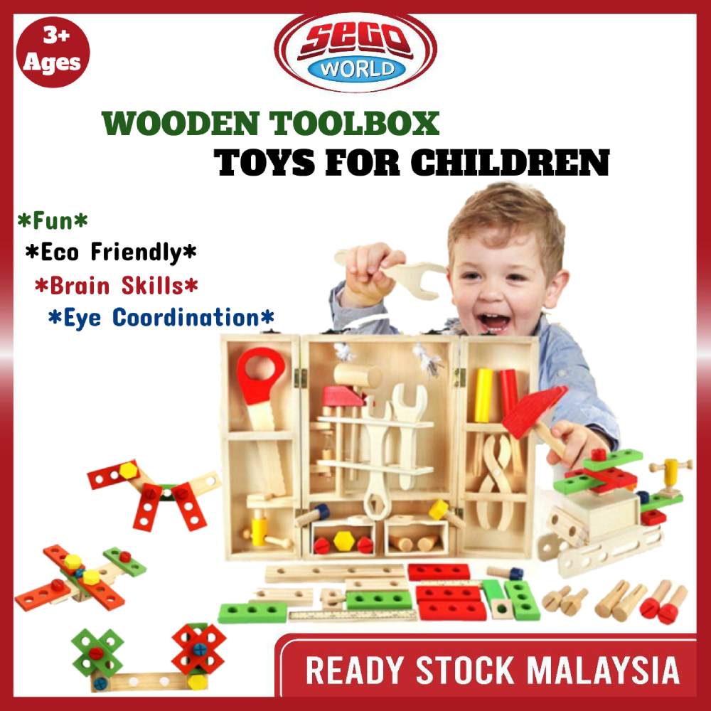 Kids Wooden ToolBox Toys Set Construction For Children Pretend Play ...