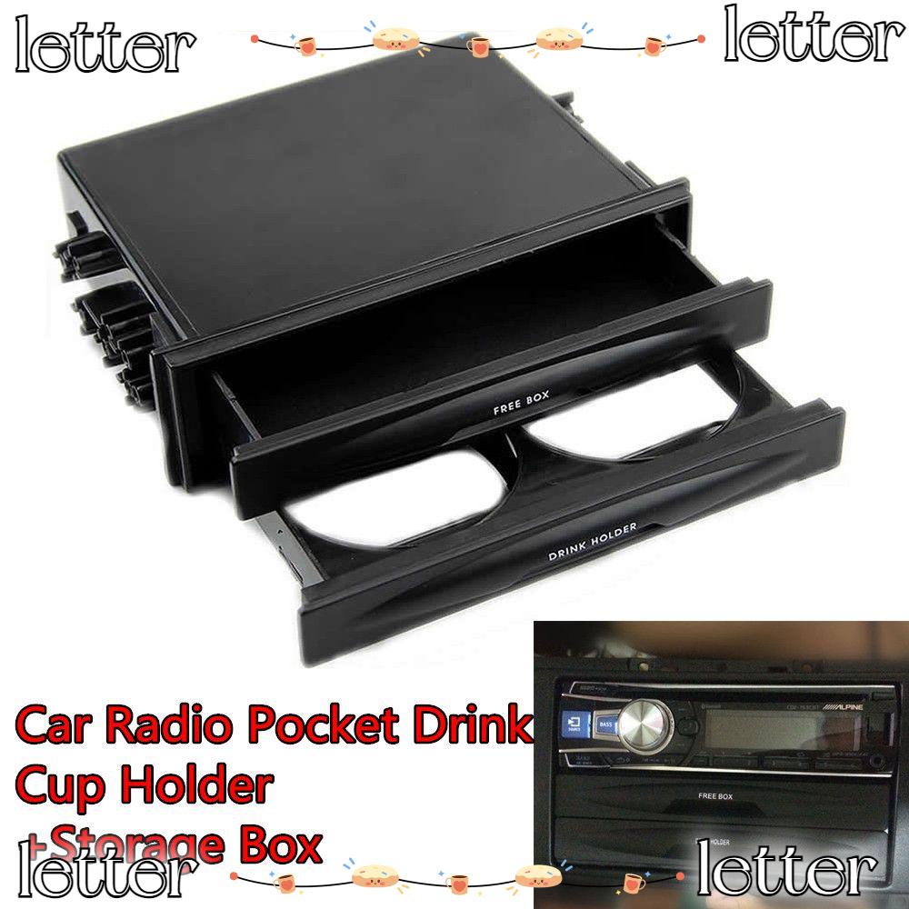 LETTER Black Drink Cup Holder Kit Double Din Car Radio Pocket Auto Dash ...