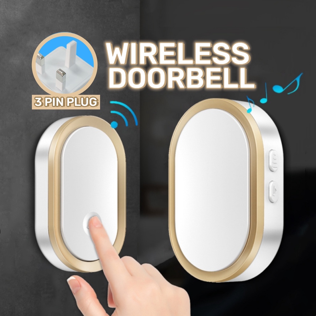 (Malaysia 3 Pin Plug) Wireless LED Light Smart Door Bell Waterproof ...