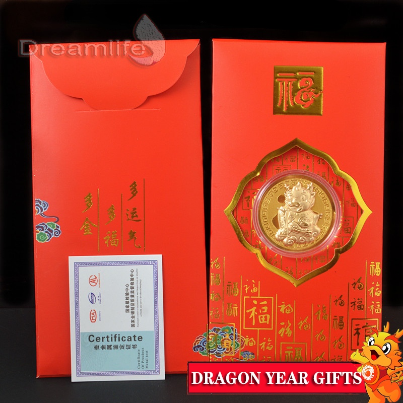 2024 Cny Dragon Gold Coin Red Packet Lucky Gold Foil Red Envelope