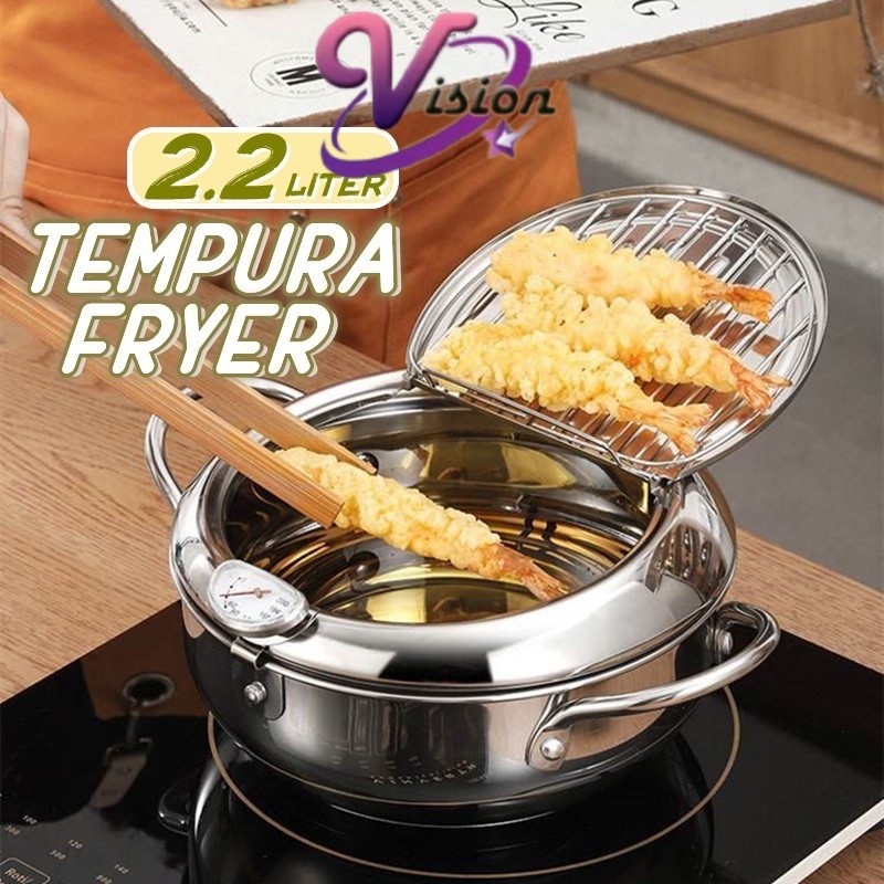 Tempura Deep Fryer Japanese Fryer Cooker With Thermometer Lid ...