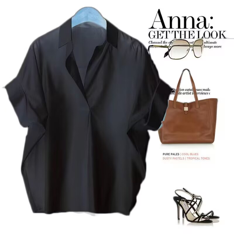 Korean Style Summer Loose White Shirt Women Casual Bat Sleeve Black ...