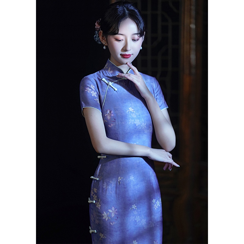Purple Flower Print Qipao & Cheongsam - Vintage Cheongsam - Tradition ...