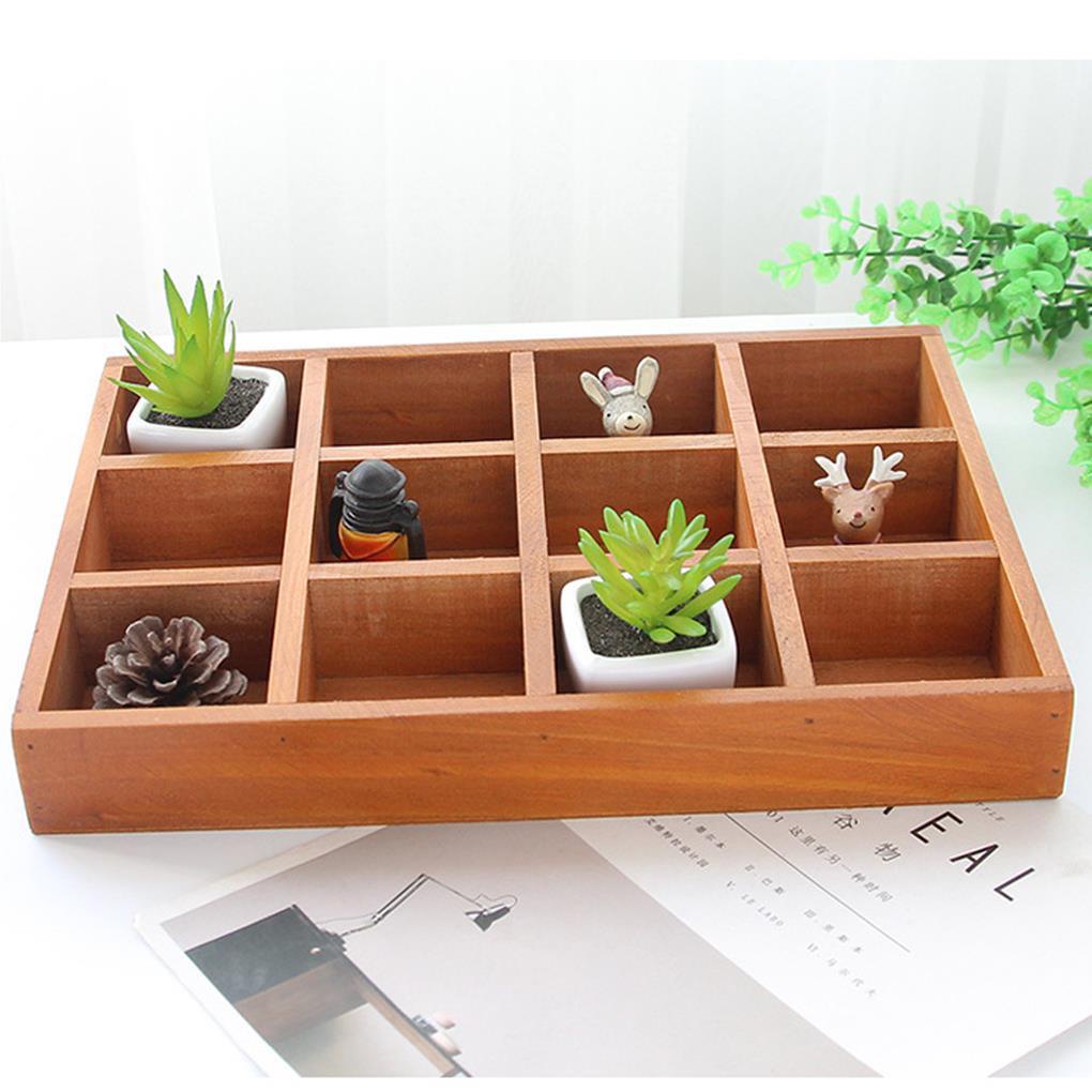 12-Grid Vintage Wooden Storage Divider Box Wooden Organizer Drawer Desk ...