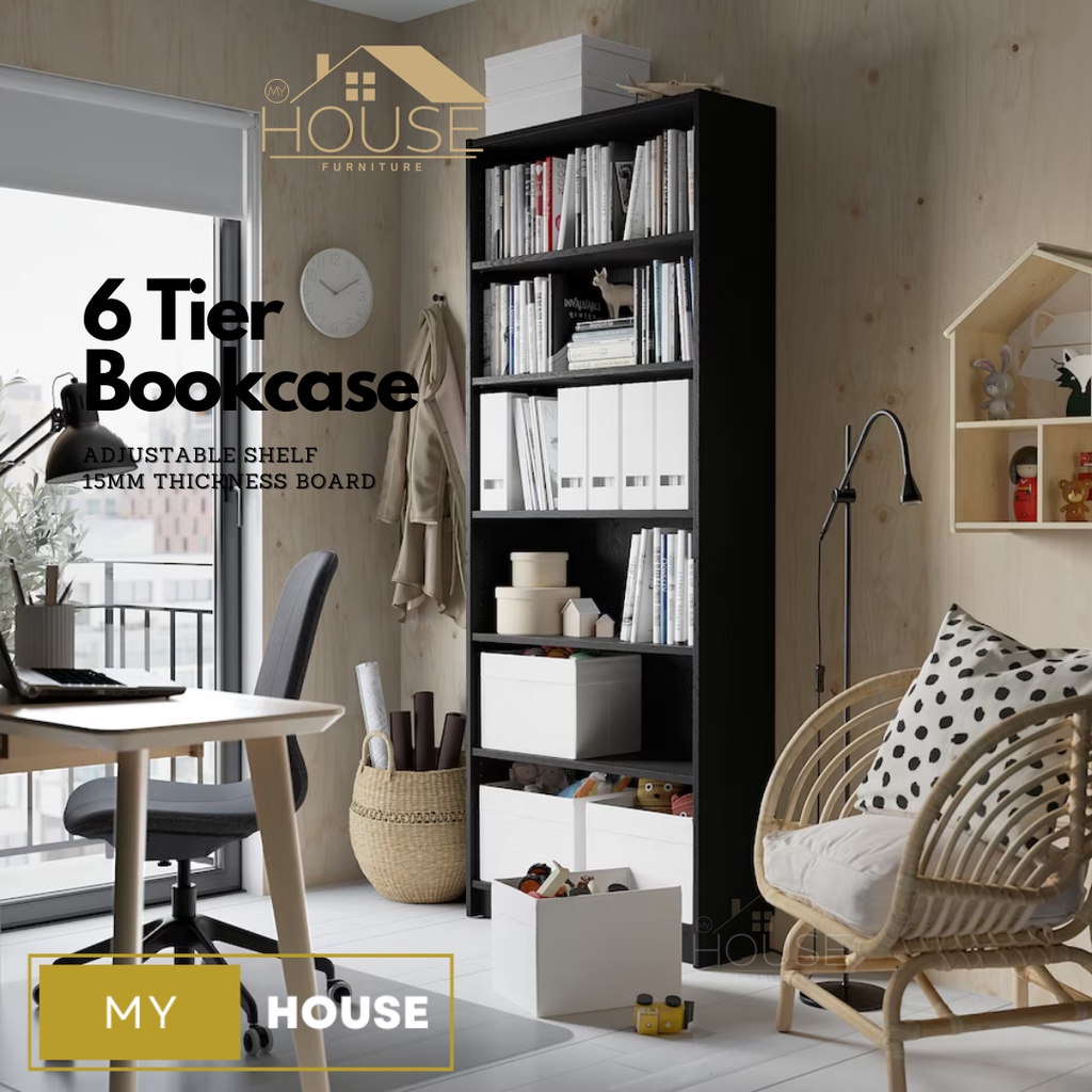 MYHOUSE Furniture 6 Tier Billy Ikea Bookshelf Rak Buku Tinggi Almari ...