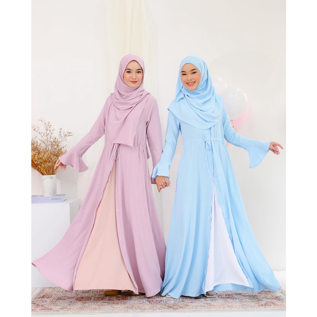 Baju Raya Jubah 2pcs with inner Premium Abaya Cotton Dress Muslimah ...