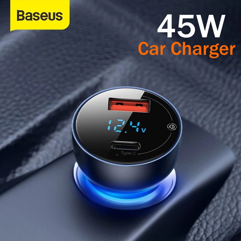 ( Free Cable ) Baseus Original 45W Car Charger Dual USB Type C Quick ...