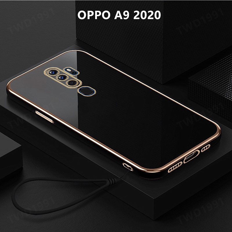 Casing OPPO A9 2020 Case Plating Cover Lanyard Soft TPU Phone Case OPPO ...