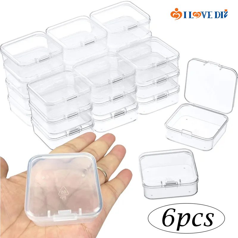 6Pcs/Set Mini Square Clear Plastic Jewelry Storage Boxes Container ...