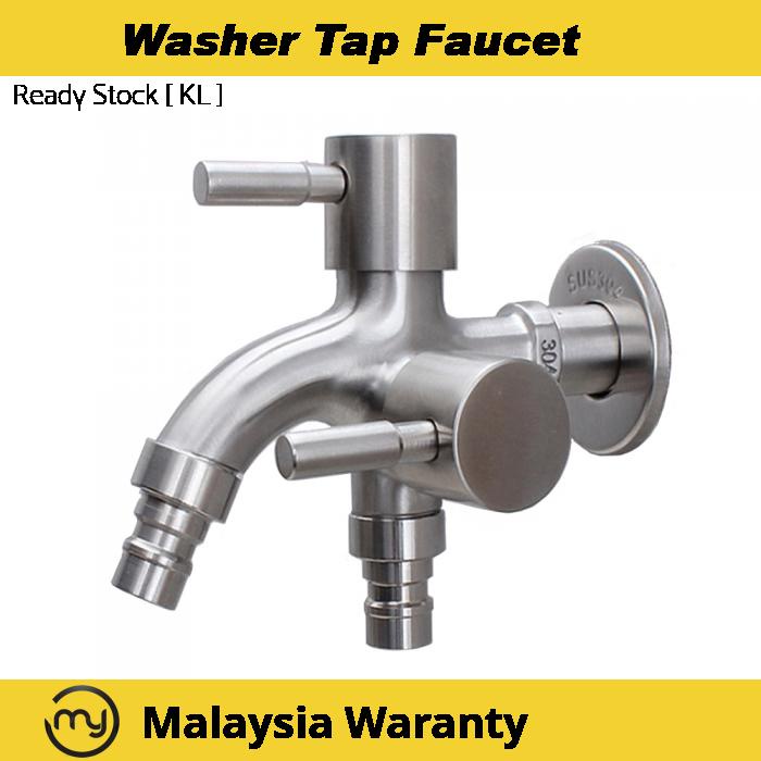 304 Stainless Steel Water Washer Tap Toilet Faucet 1 in 2 out Head ...