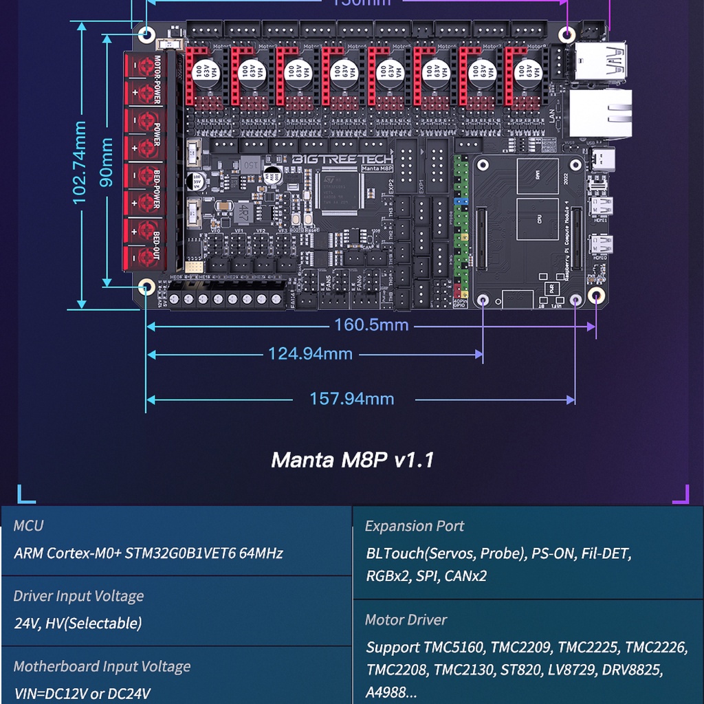 BIGTREETECH Manta M4P / M8P Mainboard 32bit Direct Connect for CB1 ...