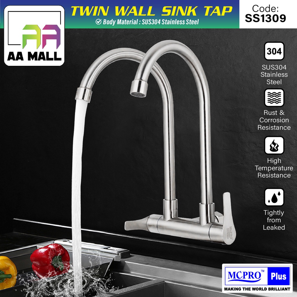MCPRO Plus Stainless Steel SUS 304 Kitchen Faucet TWIN WALL SINK WATER ...