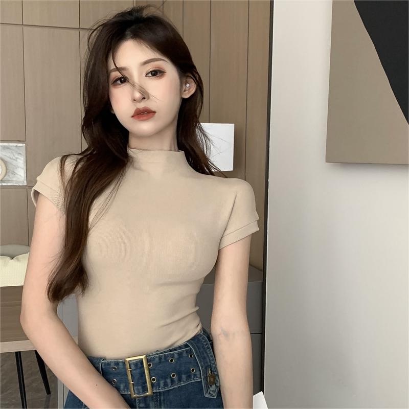 [YDDY]Pure Desire Style Half Turtleneck Short-Sleeved T-shirt Female ...