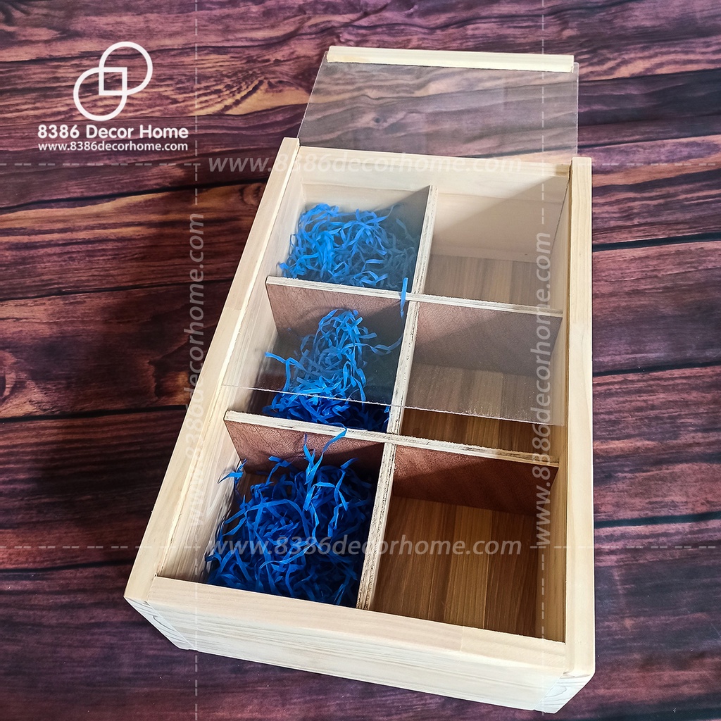 Gift Box CNY, Wooden Gift Wrapping Tray, Transparent mica 6-Compartment ...