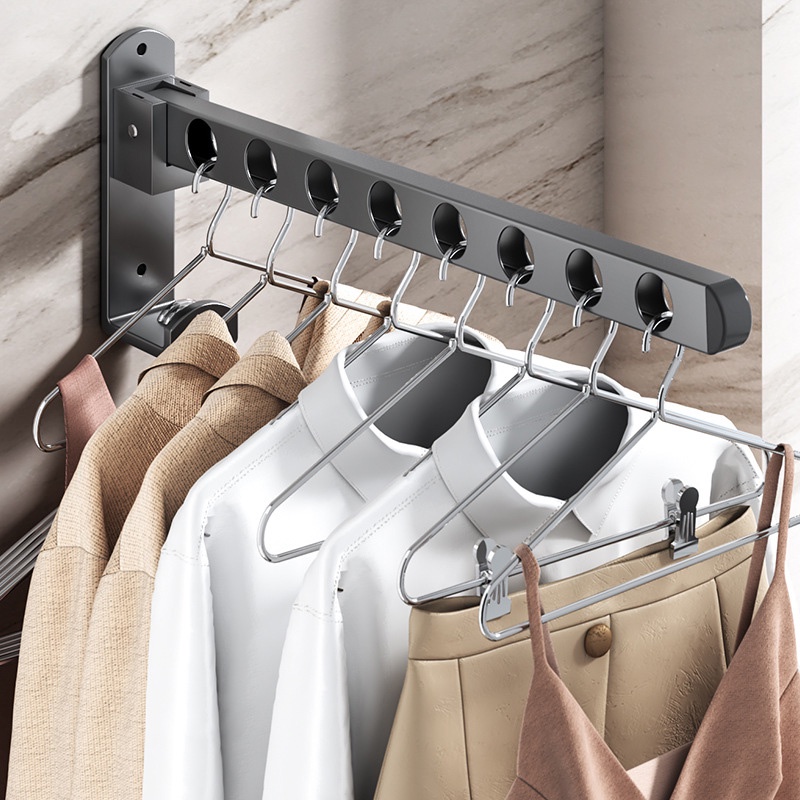 Balcony folding clothes hanger wall-mounted free punching drying ...