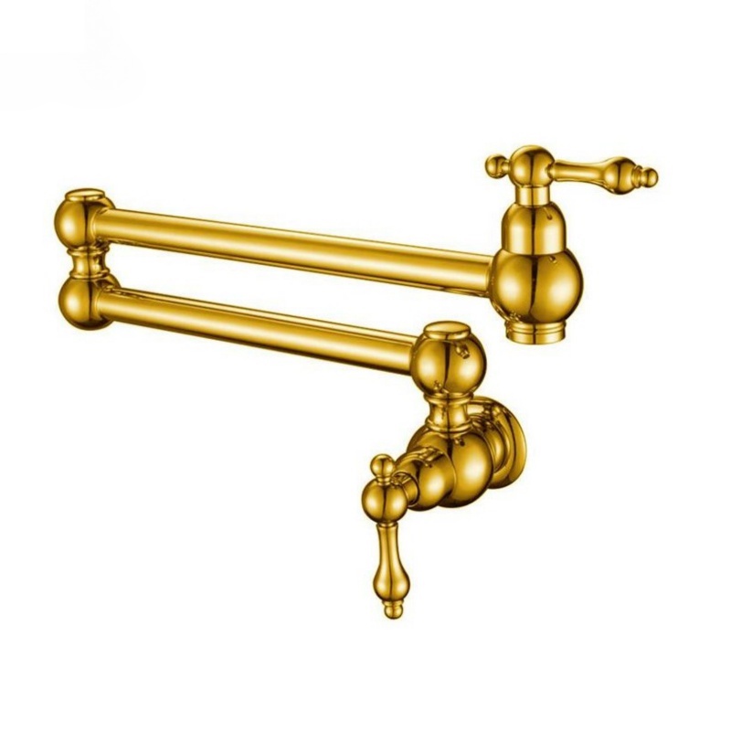 Brass Titanium Gold Wall Mounted Kitchen Faucet Tap 360 Degree ...