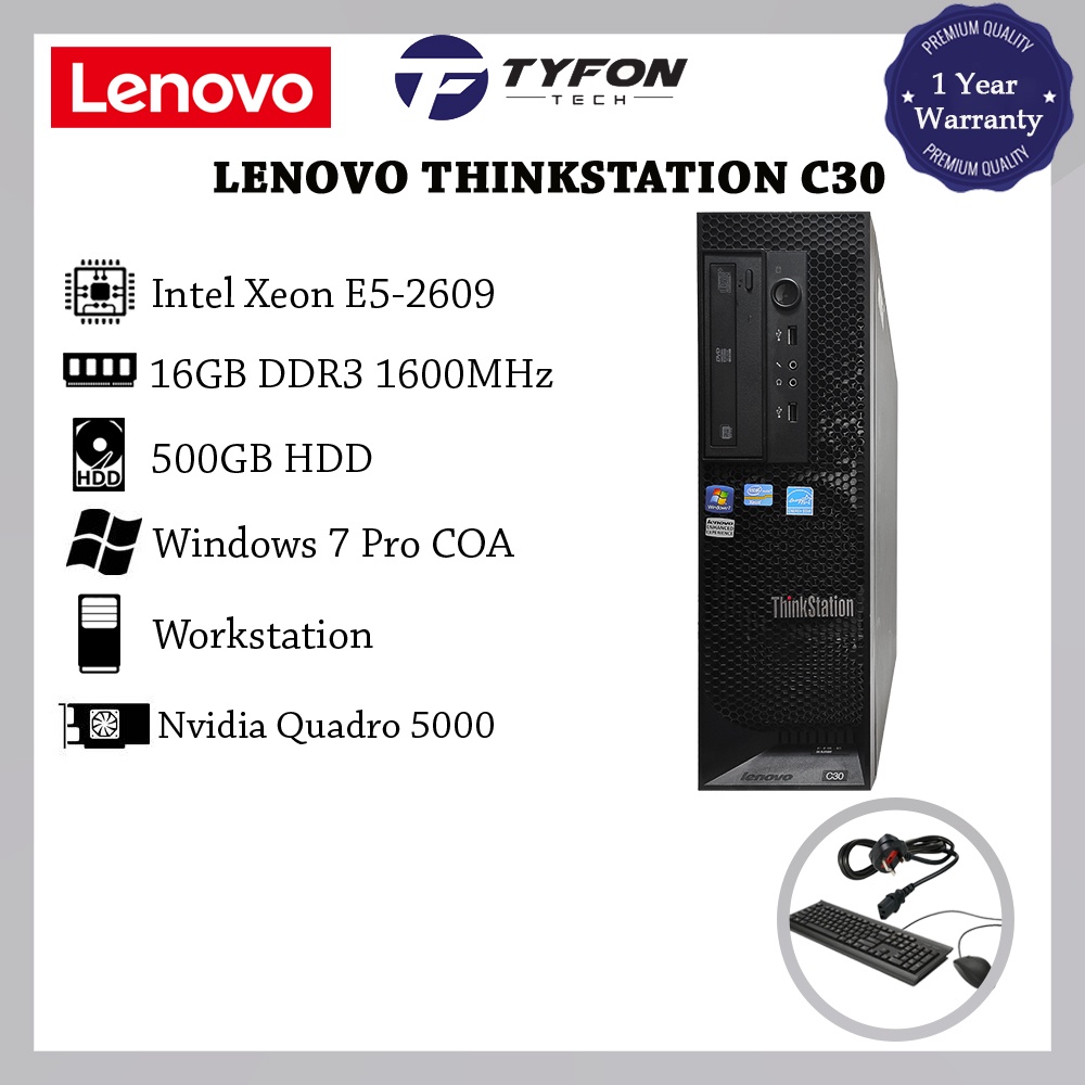 Lenovo Thinkstation C30 Workstation E5-2609 16GB DDR3 500GB HDD Nvidia Quadro Win 7Pro ...