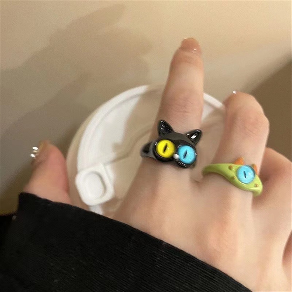 CANDY JEWELRY Big-eyed Boy Monster Ring Little Monster Black Cat Ring ...