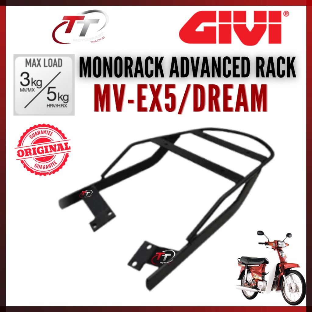 HONDA EX5 DREAM HIPOWER GIVI MV MONORACK ADVANCE MONO RACK CARRIER BELAKANG TAPAK KOTAK RAK ...