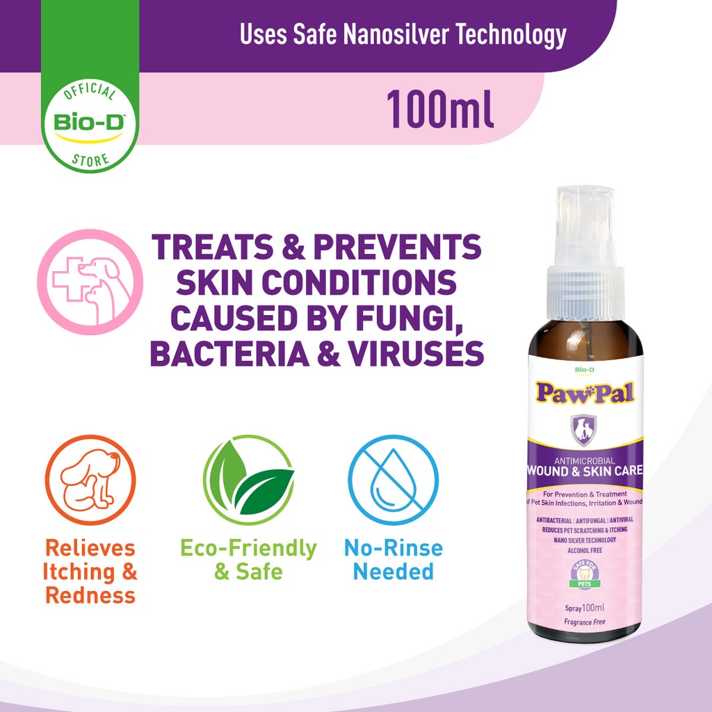 Bio-D PawPal Pet Antimicrobial Wound & Skin Care Spray 100ml (Fragrance ...