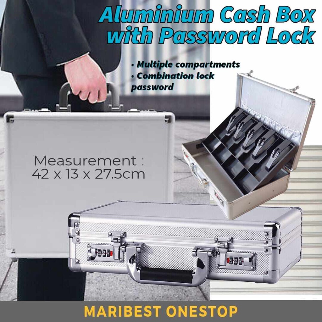 Password Suitcase Aluminium Alloy Cash Box With Money With Money Tray ...