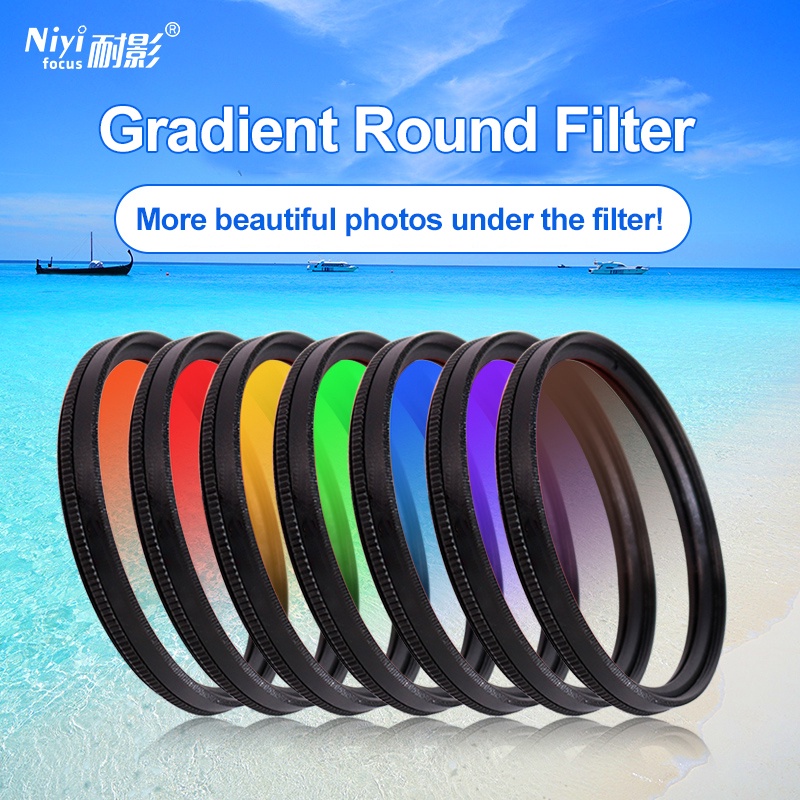 Gradual Filter Lens 49 52 67 77 82mm Red/Yellow/Purple Blue Orange/Grey ...