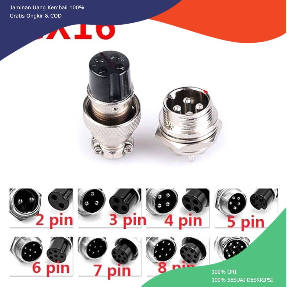 Connector CB GX16 Connector 2 3 4 5 6 7 8 PIN Male Female - 2 PIN | Shopee Malaysia