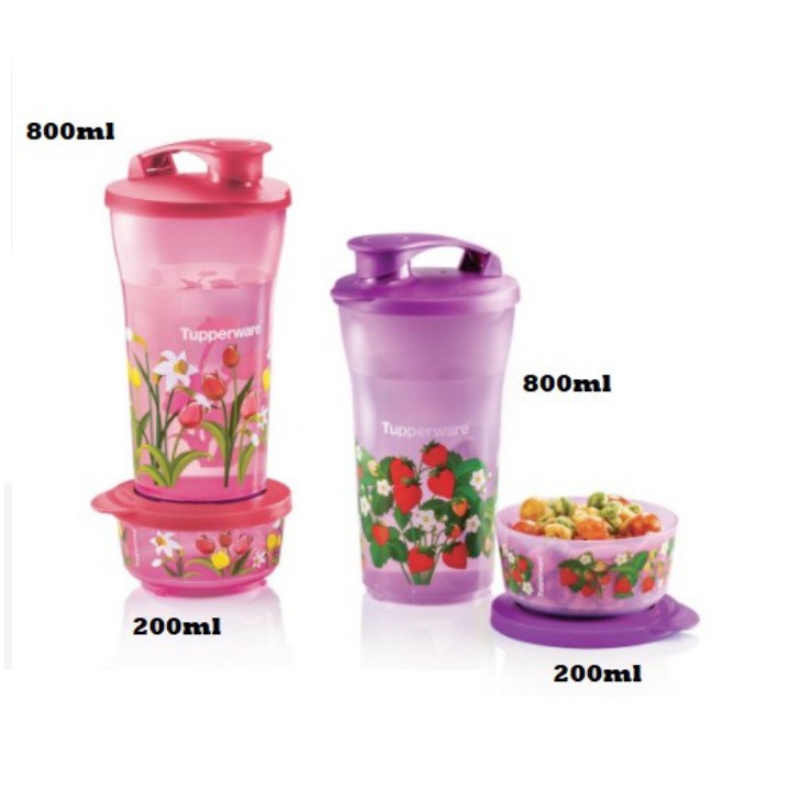 Tupperware Quench & Snack Set Tumbler 800ml Flip Top & Snack Dessert ...
