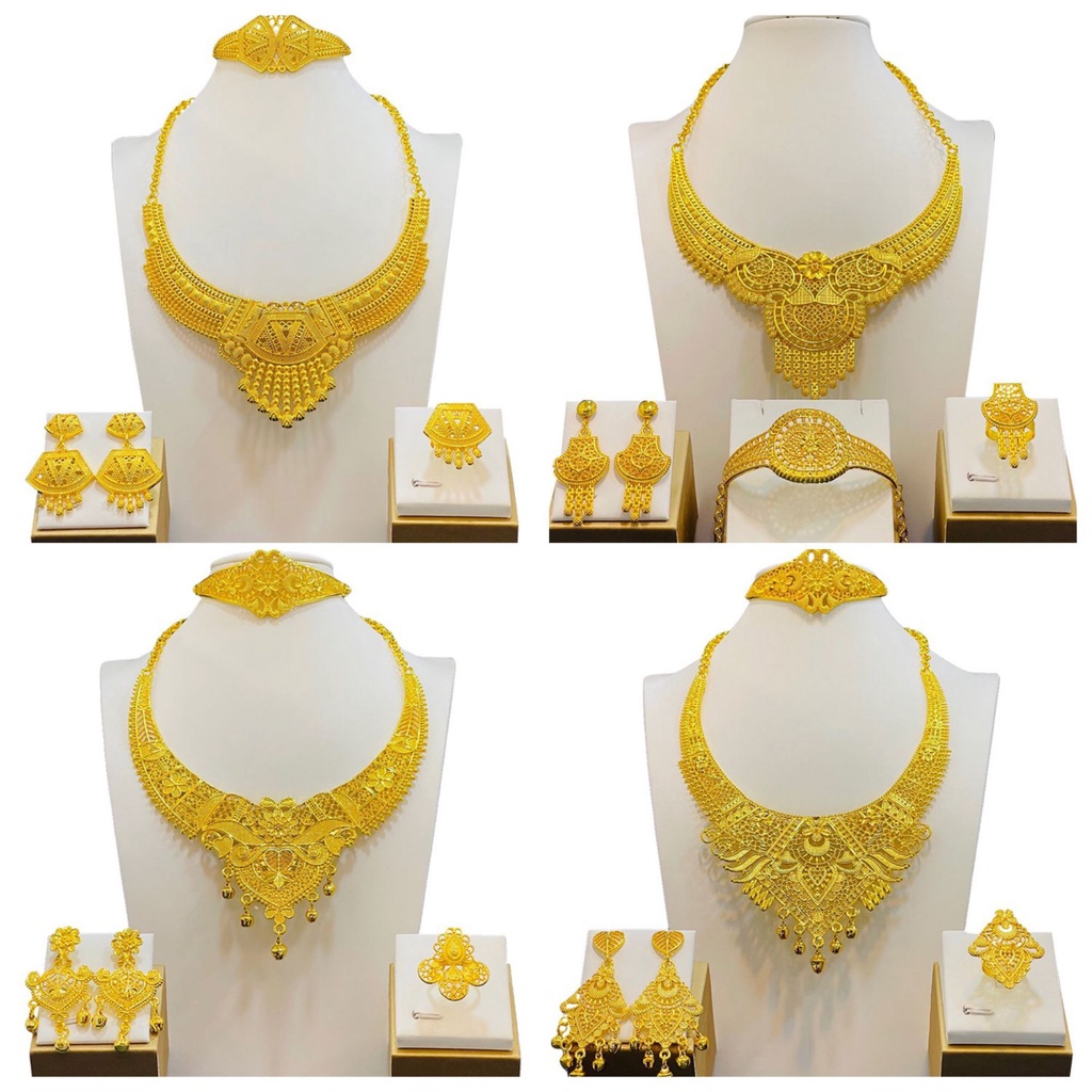 24k Alloy Jewelry Bridal Wedding Jewelry Set Banquet Necklace Earrings ...