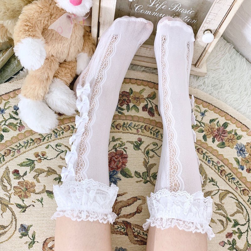 Lolita Lace Socks Women's Bow Lolita Japanese jk Calf Mid-tube Socks ...