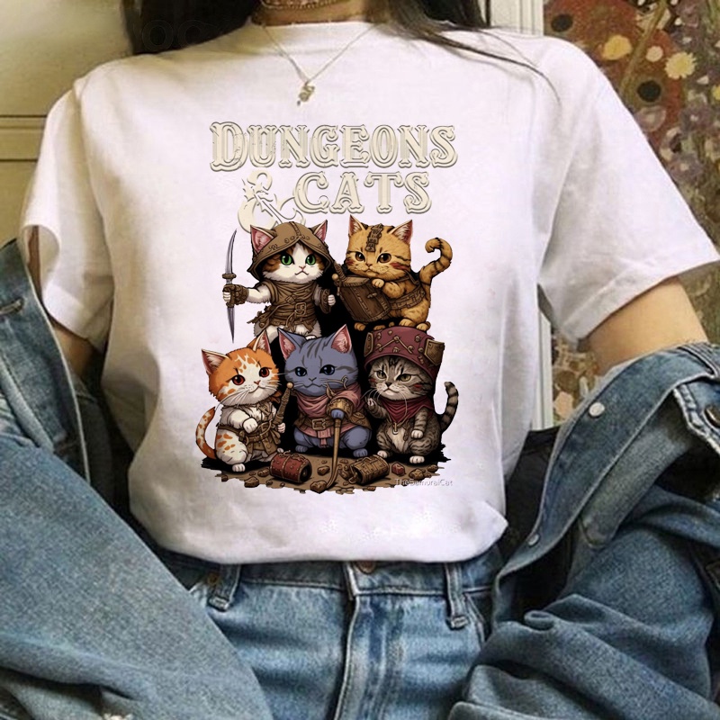 Summer Casual Cartoon Cat Print Short Sleeve T-shirt S-XL Fashion Women ...