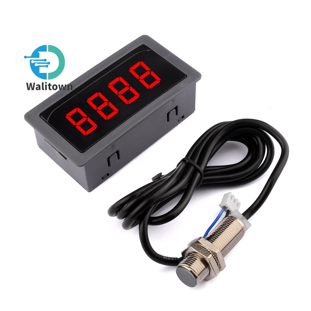 4 Digital Red LED Tachometer RPM Gauge Speed Meter with Hall Magnet ...