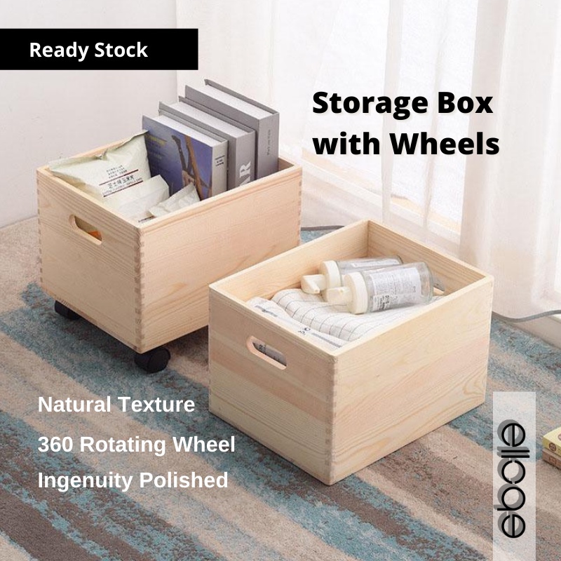 ELLOQE Emiyo Wooden Storage Box With Wheel Trolley Tayar Kotak Mainan ...