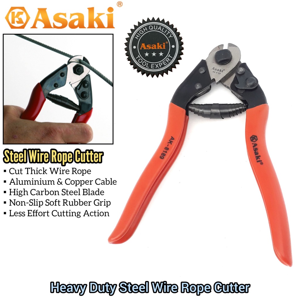 ASAKI 8" HEAVY DUTY STEEL WIRE ROPE CUTTER TOOL FOR CUTTING STEEL WIRE ...