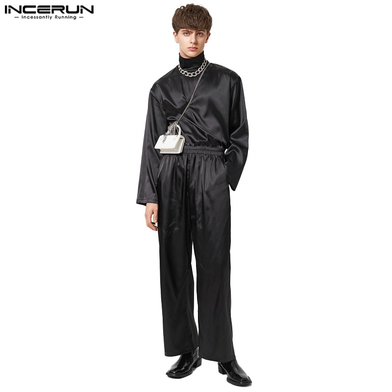 INCERUN Men's Lazy Satin Two Piece Set | Shopee Malaysia