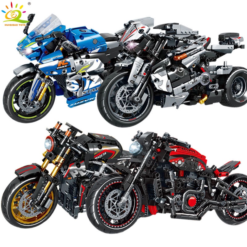 Creative ABS plastic building blocks motorcycle model diy assembling ...