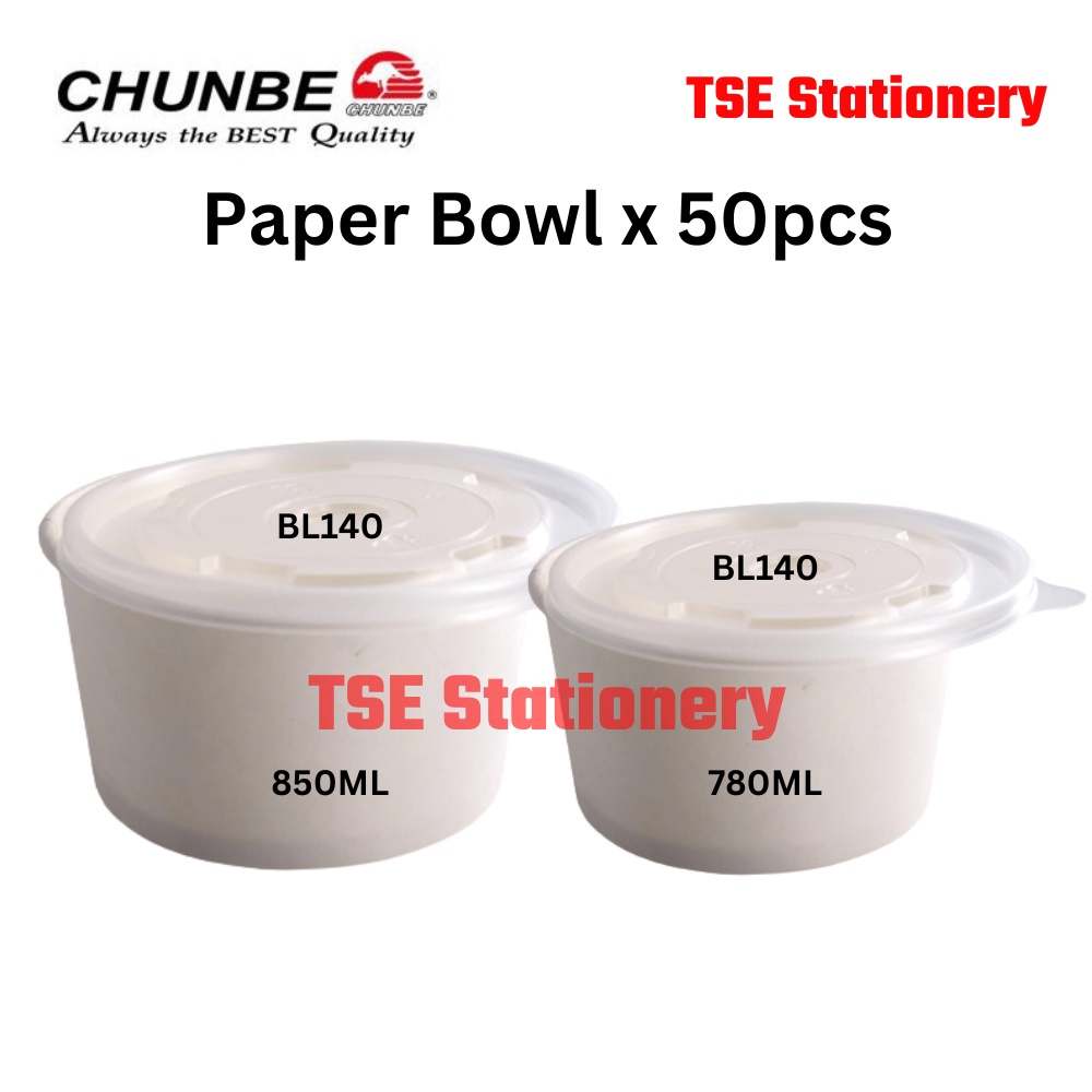 CBware 50PCS 780ml 850ml BL140 Chunbe White Paper Bowl Kotak Kertas Mangkuk Soup Noodle Mee Box ...