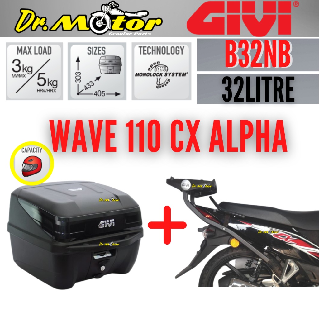 WAVE 110 CX ALPHA WAVE110CX WAVE110 GIVI HRV HEAVY DUTY MONORACK MONO RACK J TAPAK REAR BOX ...