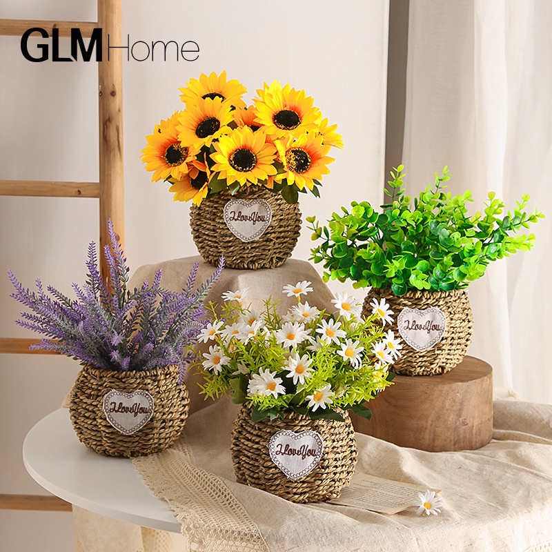 Artificial Potted Flower Fake Flowers in Pot Silk Rose Bouquet ...