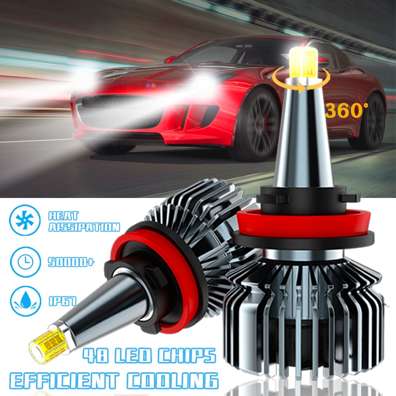 360 ° LED Headlights with Fan Car Lights H11 H1 H7 9005 Built-in ...