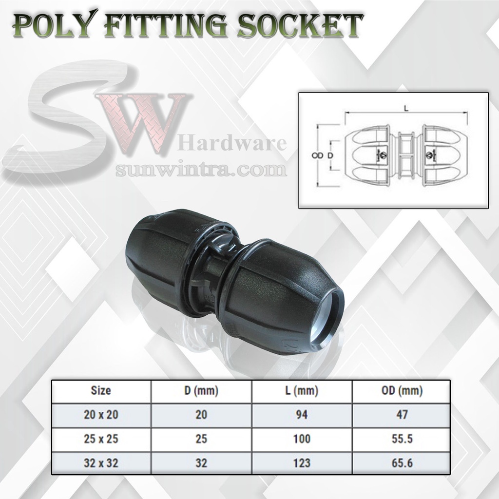 SW HARDWARE Poly Fitting Poly Pipe Connector Socket/Elbow/Tee/End Cap ...