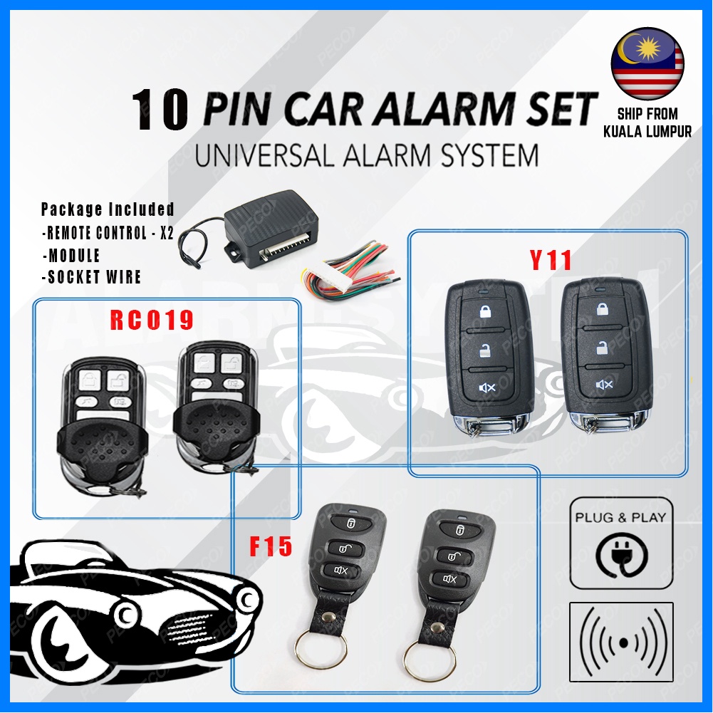 Universal Car Security Alarm System 10Pin Alarm Kereta Remote Control ...
