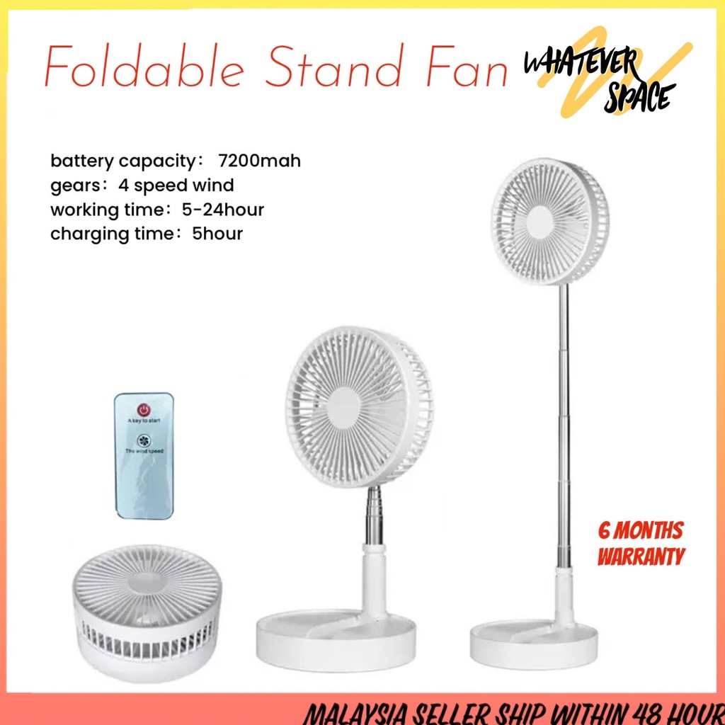 Foldable Stand Fan 7200mAh USB Rechargeable Portable Folding Fan Floor ...