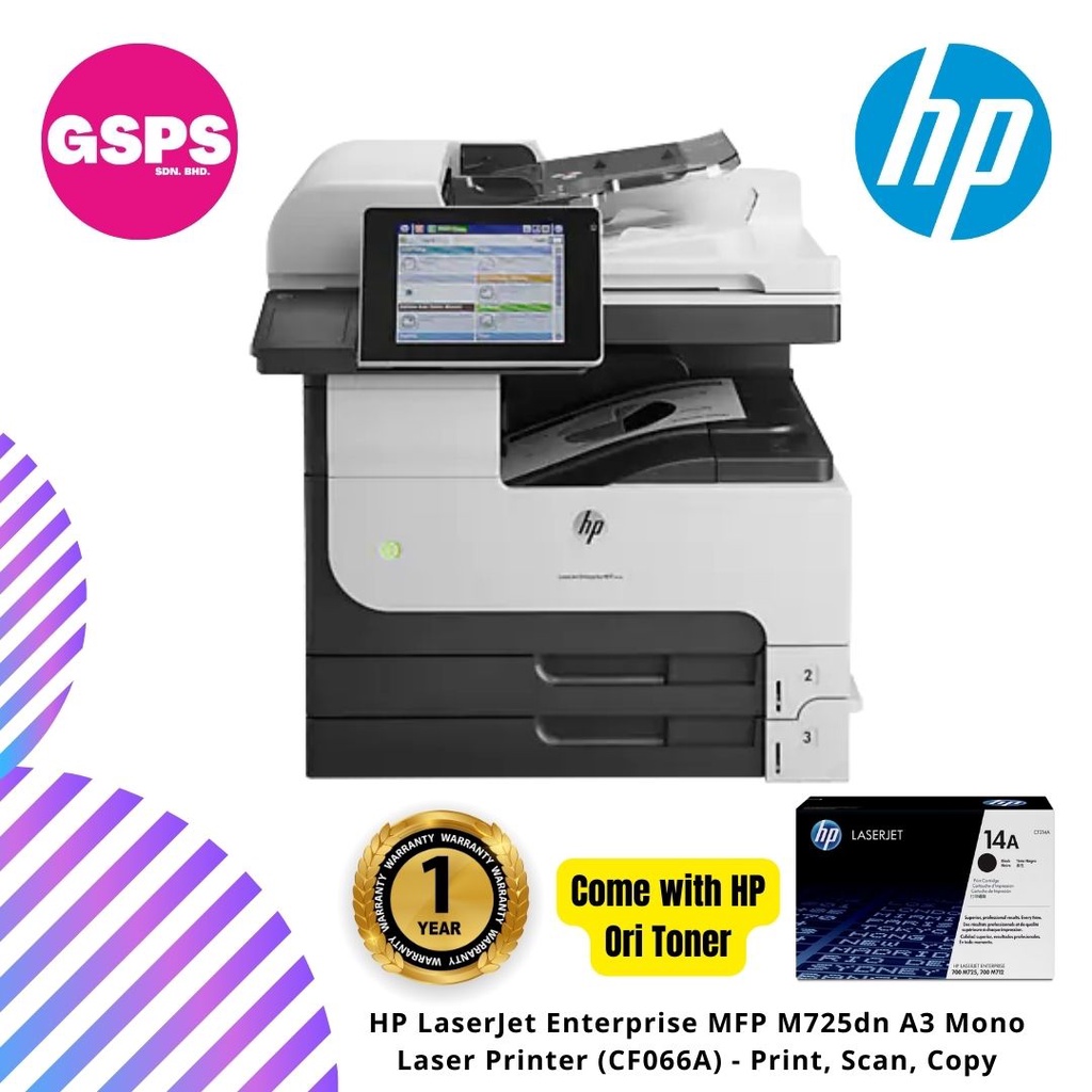 HP LaserJet Enterprise MFP M725dn A3 Mono Laser Printer (CF066A ...