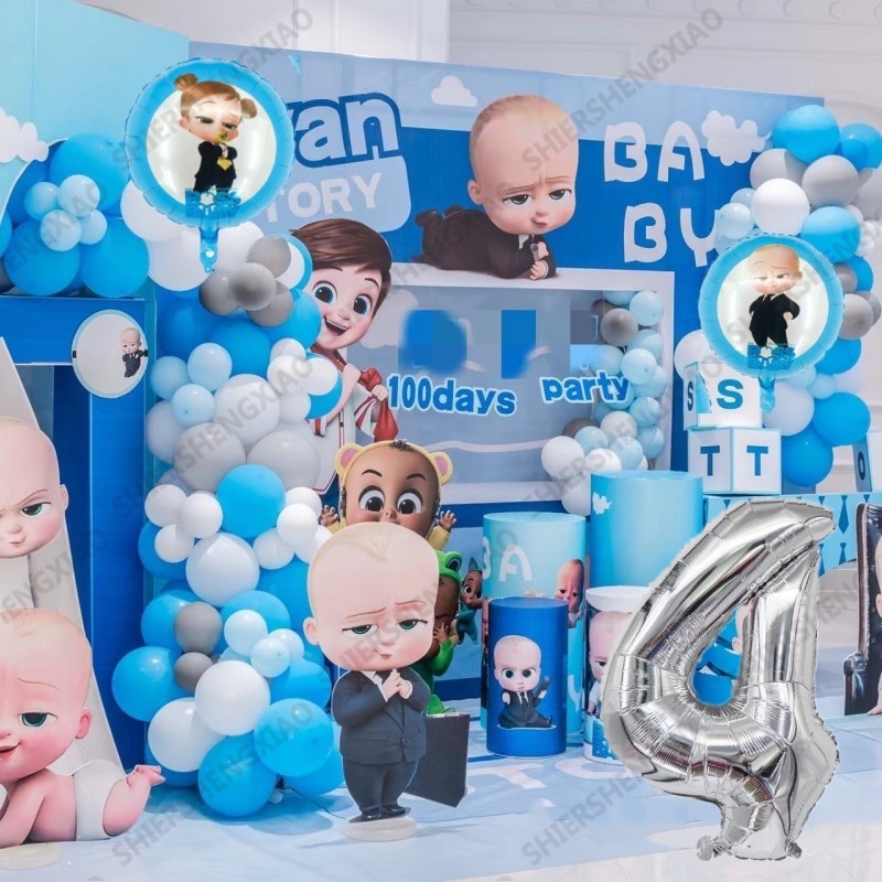 89Pcs/set baby boss theme birthday party set blue and white latex ...
