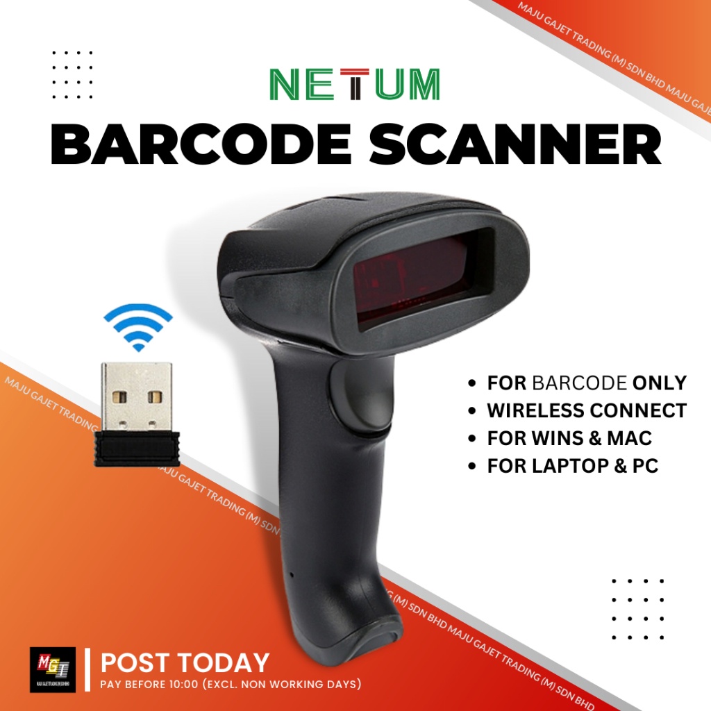 NETUM Wireless Barcode Scanner 1D 2.4G Bar Code Scaner Scan Barang ...