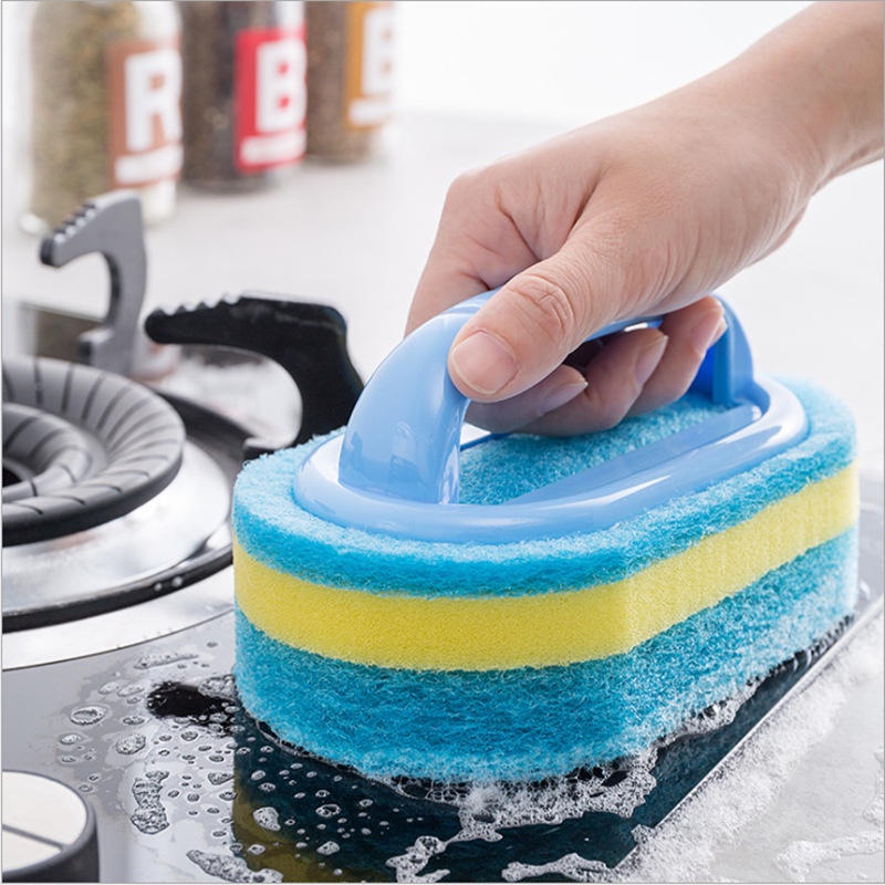 3-layer Dishwashing Sponge with Handle Kitchen Wipe Pot Brush Thickened ...