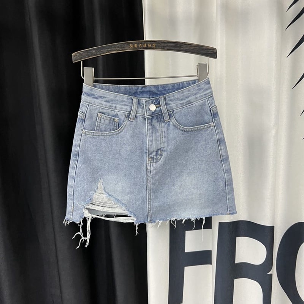 Women's Jumbo Ripped Line Korean Style Short Jeans Skirt | Shopee Malaysia