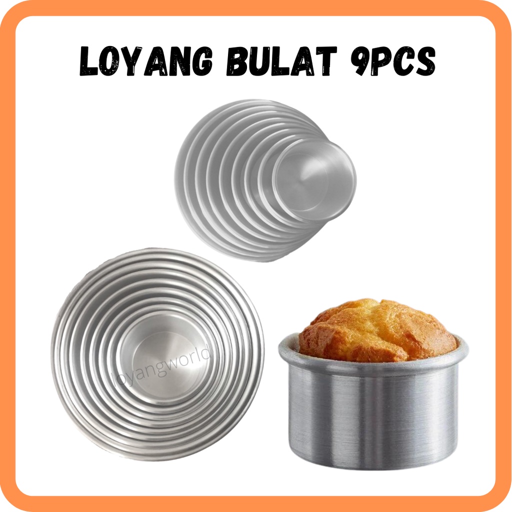 Loyang Bulat Set 9 pcs Aluminuim Cake Mould Japanese Cotton Cheese Cake ...